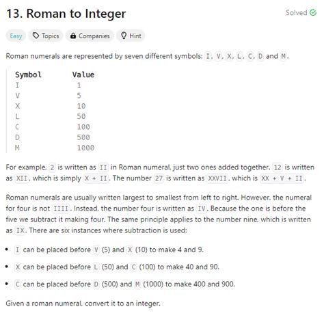 Leetcode Roman To Integer