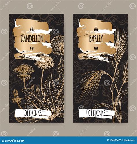 Two Labels With Dandelion Aka Taraxacum Officinale And Barley Aka