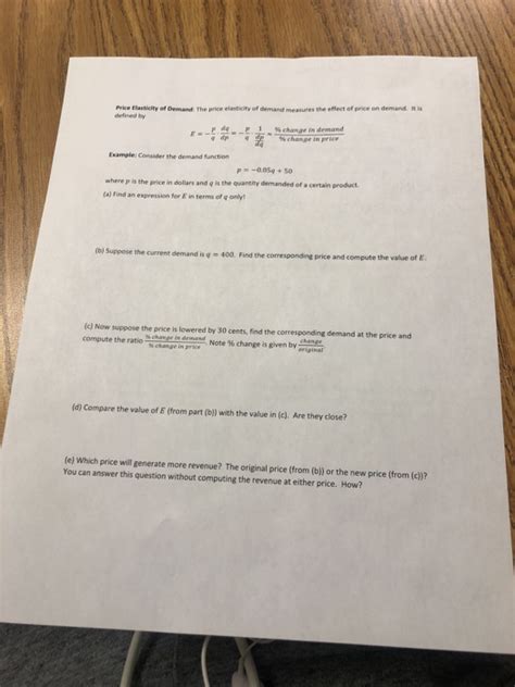 Solved Price Elasticity Of Demand The Price Elasticity Of Chegg Com
