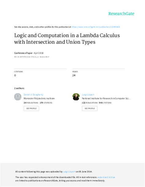 Pdf Logic And Computation In A Lambda Calculus With Intersection And
