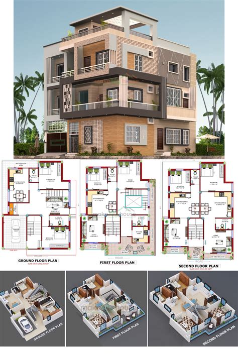 House Elevation Floor Plan And 3d Cut Section In 2025 Building