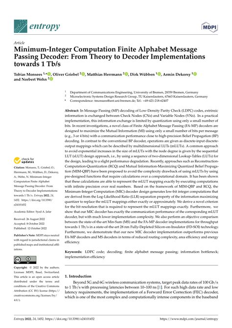 Pdf Minimum Integer Computation Finite Alphabet Message Passing