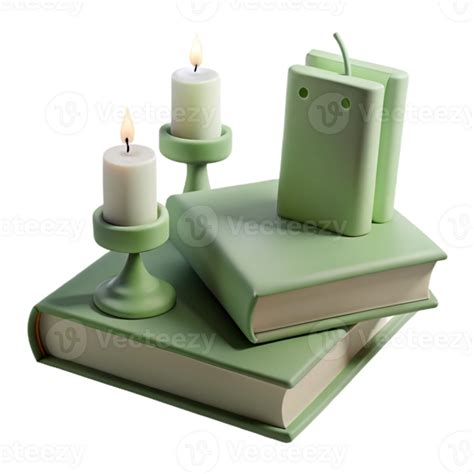 3d Render Of Green Candlesticks And Books 51221154 Png