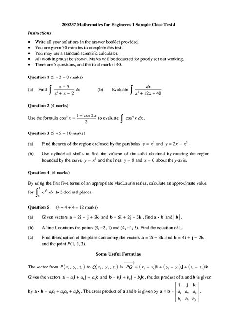Sample Class Test You Are Given Minutes To Complete This Test You May Use A Standard
