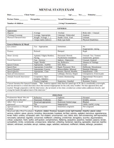 Free 10 Mental Status Examination Report Samples Mini Evaluation