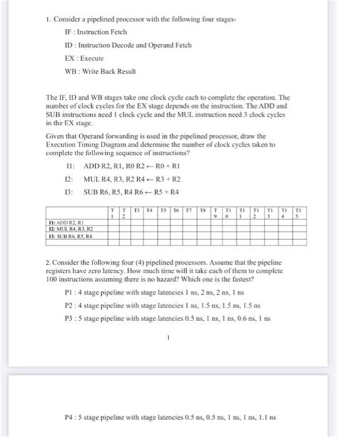 Solved 1 Consider A Pipelined Processor With The Following