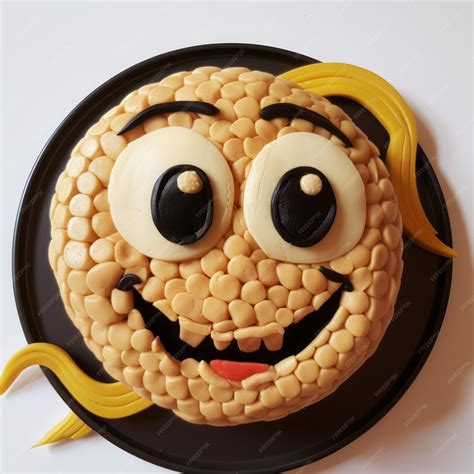 Premium Photo Playful Cartooning Cake With A Face In The Style Of Francine Van Hove
