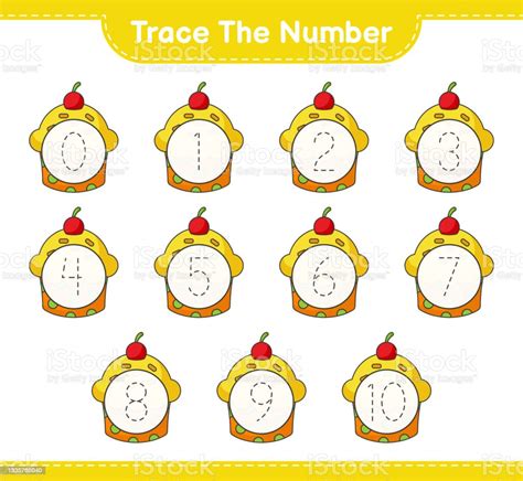 숫자를 추적합니다 컵 케이크와 숫자를 추적 교육 어린이 게임 인쇄 워크 시트 벡터 일러스트레이션 0명에 대한 스톡 벡터 아트 및 기타 이미지 Istock
