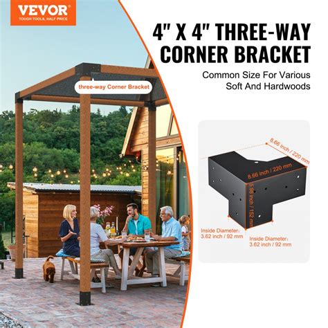 Vevor Pergola Bracket Kit 4x4 4pcs 3 Way Heavy Duty Corner Bracket
