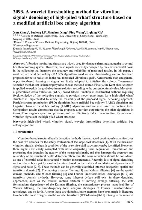 Pdf A Wavelet Thresholding Method For Vibration Signals Denoising Of