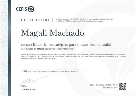 Certificado De Conclusão De Curso Cefis