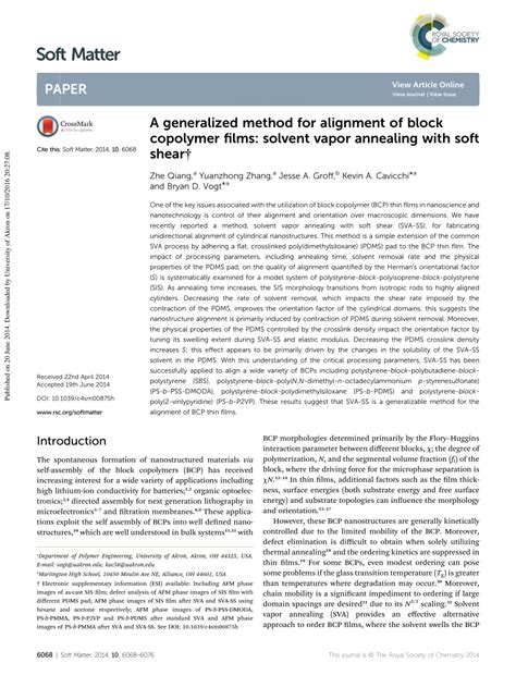 Pdf A Generalized Method For Alignment Of Block Copolymer Films
