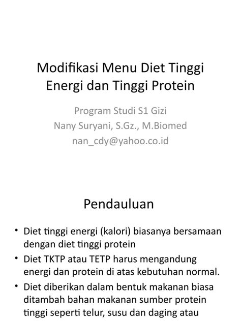 Modifikasi Menu Diet Tinggi Kalori Tinggi Protein Pdf