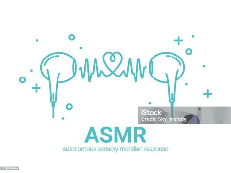 자율 감각 자오선 응답 Asmr 로고 또는 아이콘 이어폰 심장 모양 및 사운드 파도를 즐기는 소리 귓속말 또는 음악의 상징 벡터