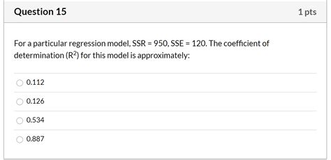 solved question 15 1 pts for a particular regression model