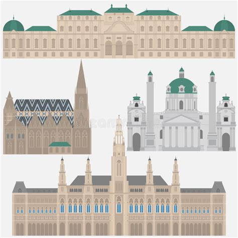 奥地利城市视域在维也纳 奥地利地标旅行和旅途建筑学元素stephansdom， Karlskirche，眺望楼pala 库存例证 插画