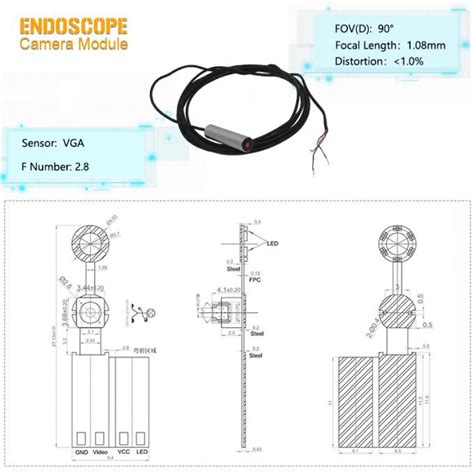 46mm Diameter Vga Cmos Sensor Led Medical Inspection Endoscope Camera