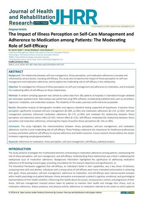 Pdf The Impact Of Illness Perception On Self Care Management And Adherence To Medication Among
