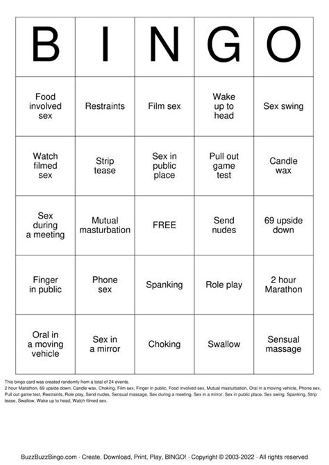Sex Act Bingo Bingo Cards To Download Print And Customize