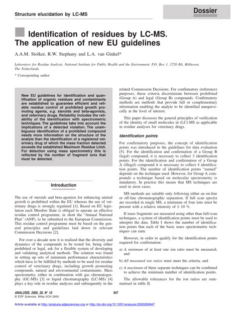 Pdf Identification Of Residues By Lcms The Application Of New Eu Guidelines