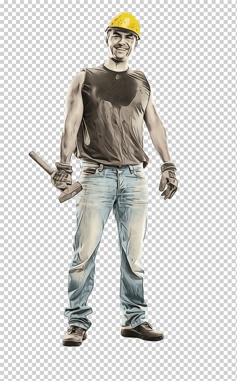 ไม้เบสบอลยืนคนงานก่อสร้างหมวกมนุษย์ สีน้ำ สี หมึกเปียก หมวก กล้ามเนื้อ หมวก เสื้อยืด Png