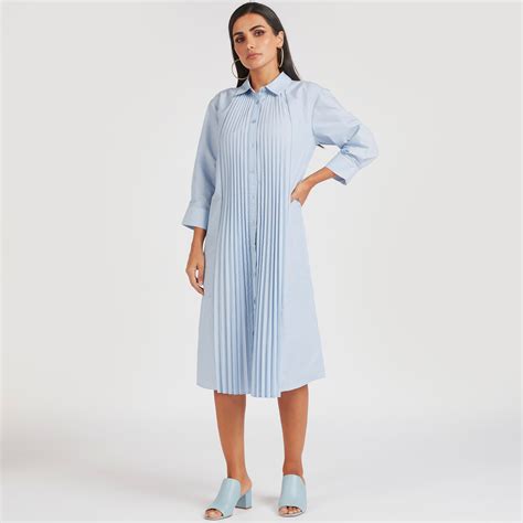 Shop Pleated Midi Shirt Dress With 34 Sleeves Online Splash Kuwait