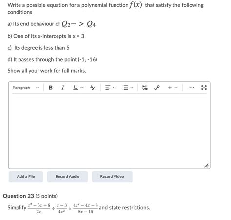 Solved Write A Possible Equation For A Polynomial Function Chegg