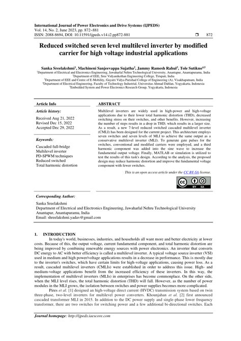 Pdf Reduced Switched Seven Level Multilevel Inverter By Modified Carrier For High Voltage