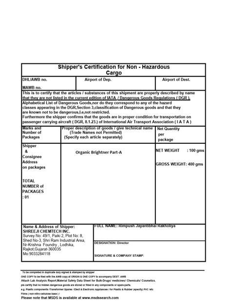 Non Dg Declaration Pdf Dangerous Goods Safety
