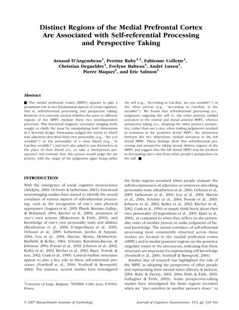 Pdf Distinct Regions Of The Medial Prefrontal Cortex Are Associated With Self Referential