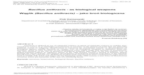 Pdf Bacillus Anthracis As Biological Weaponsbacillus Anthracis As Biological Weapons Joln