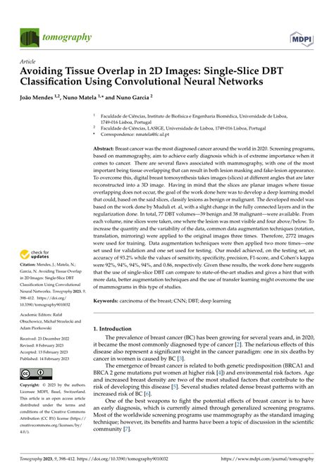 Pdf Avoiding Tissue Overlap In 2d Images Single Slice Dbt Classification Using Convolutional