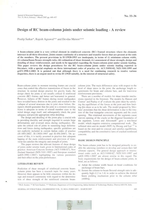 Pdf Design Of Rc Beam Column Joints Under Seismic Loading A Review