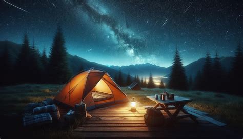 A Camping Tent With A Night Sky And Stars Premium Ai Generated Image