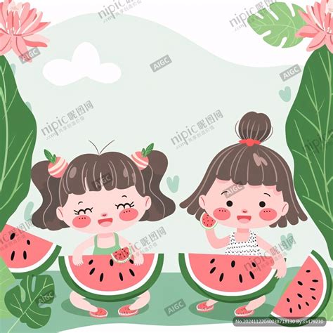 ai创作图吃西瓜插画 吃西瓜手绘插画 西瓜卡通女孩 手绘西瓜与小孩 西瓜本本插画 夏日西瓜插画 卡通吃西瓜 夏日西瓜女孩 吃瓜群众吃瓜少年少女