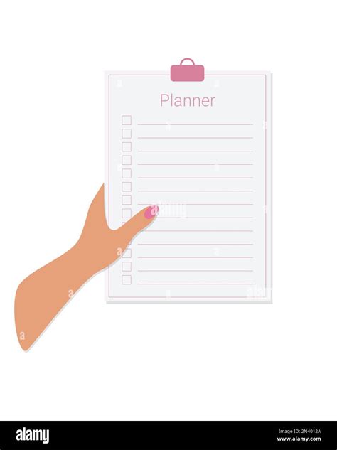Woman Hand Holds Paper Tablet With Planner Pink Lined For Notes Isolated White Background