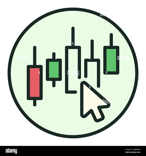 Computer Mouse Click On Candlestick Chart Vector Concept Stock Market Trading Round Colored Icon