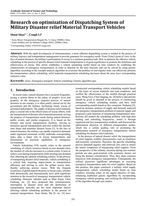 Pdf Research On Optimization Of Dispatching System Of Military Disaster Relief Material