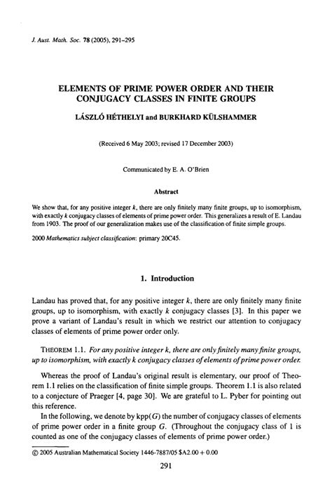 Pdf Elements Of Prime Power Order And Their Conjugacy Classes In
