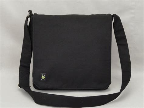 Handmade Black Canvas Messenger Bag Zippered Tablet Pocket Etsy