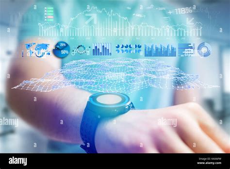 View Of A Trading Forex Data Interface On A Futuristic Smartwatch
