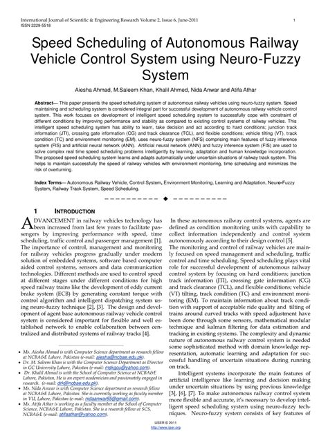 Pdf Speed Scheduling Of Autonomous Railway Vehicle Control System Using Neuro Fuzzy System