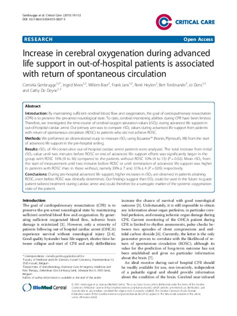 Pdf Cerebral Regional Oxygen Saturation During Cardiopulmonary Resuscitation And Return Of