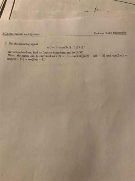 solved fo ece 351 signals and systems jackson state