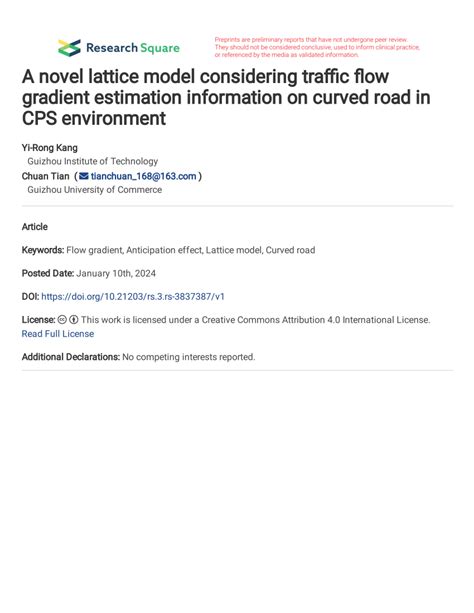 Pdf A Novel Lattice Model Considering Traffic Flow Gradient