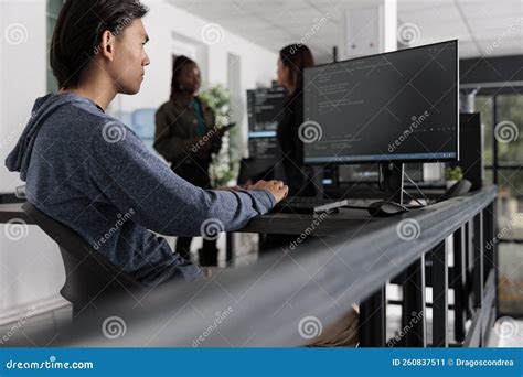 Asian App Developer Analyzing Compiling Html Code Stock Image Image