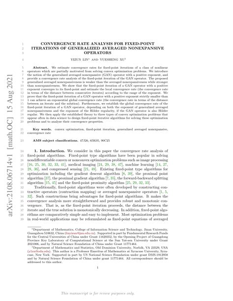 Pdf Convergence Rate Analysis For Fixed Point Iterations Of