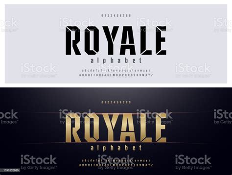 우아한 황금 색깔의 금속 알파벳 글꼴입니다 타이포 그래피 스포츠 현대 영화 스타일 골드 글꼴 세트 벡터 일러스트 로고에 대한 스톡 벡터 아트 및 기타 이미지 Istock