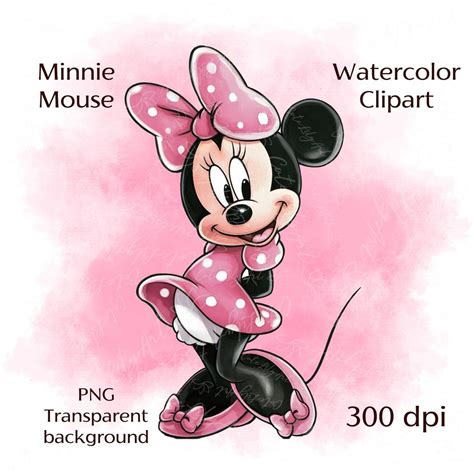 Minnie Mouse Watercolor Clipart Cute Disney Character Png 300 Dpi