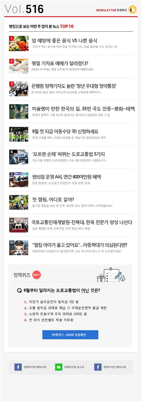 [vol 516] 암 예방에 좋은 음식 Vs 나쁜 음식 뉴스레터 목록보기 뉴스레터 정책플러스 대한민국 정책브리핑